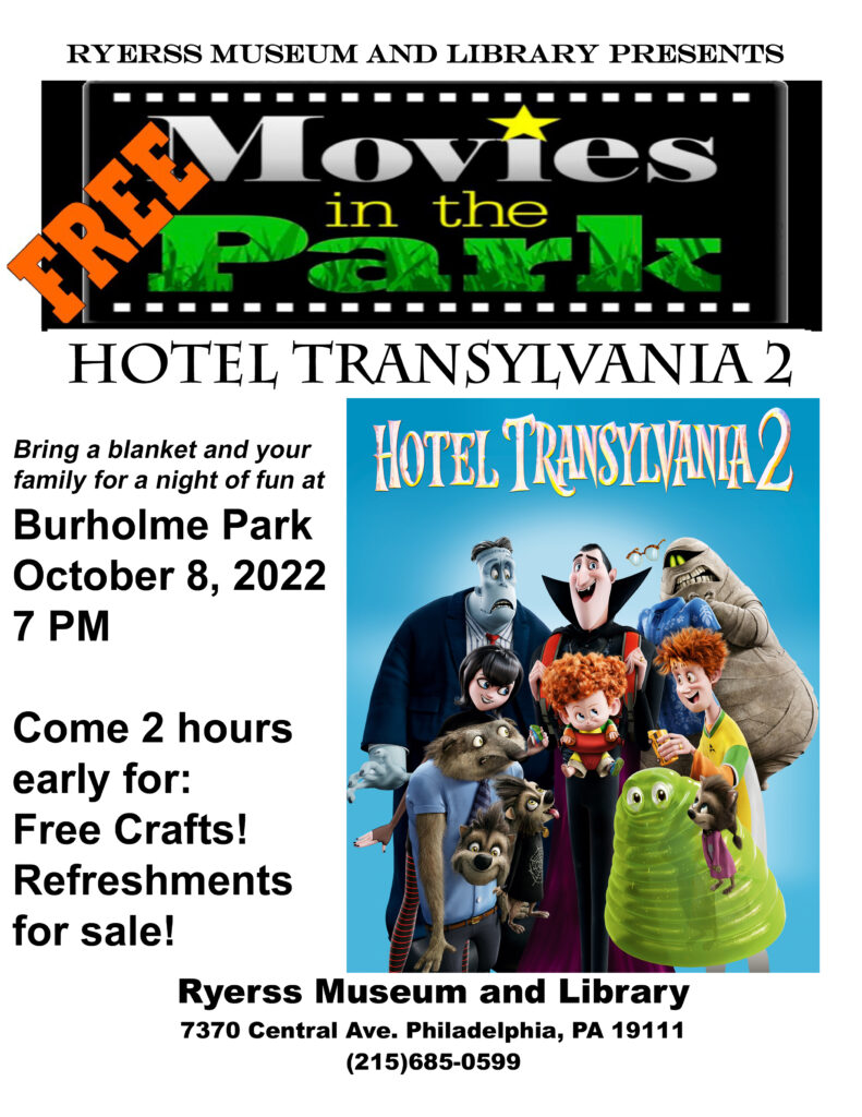 Movie Night: Hotel Transylvania 2 on Oct. 8! - Ryerss Museum and Library