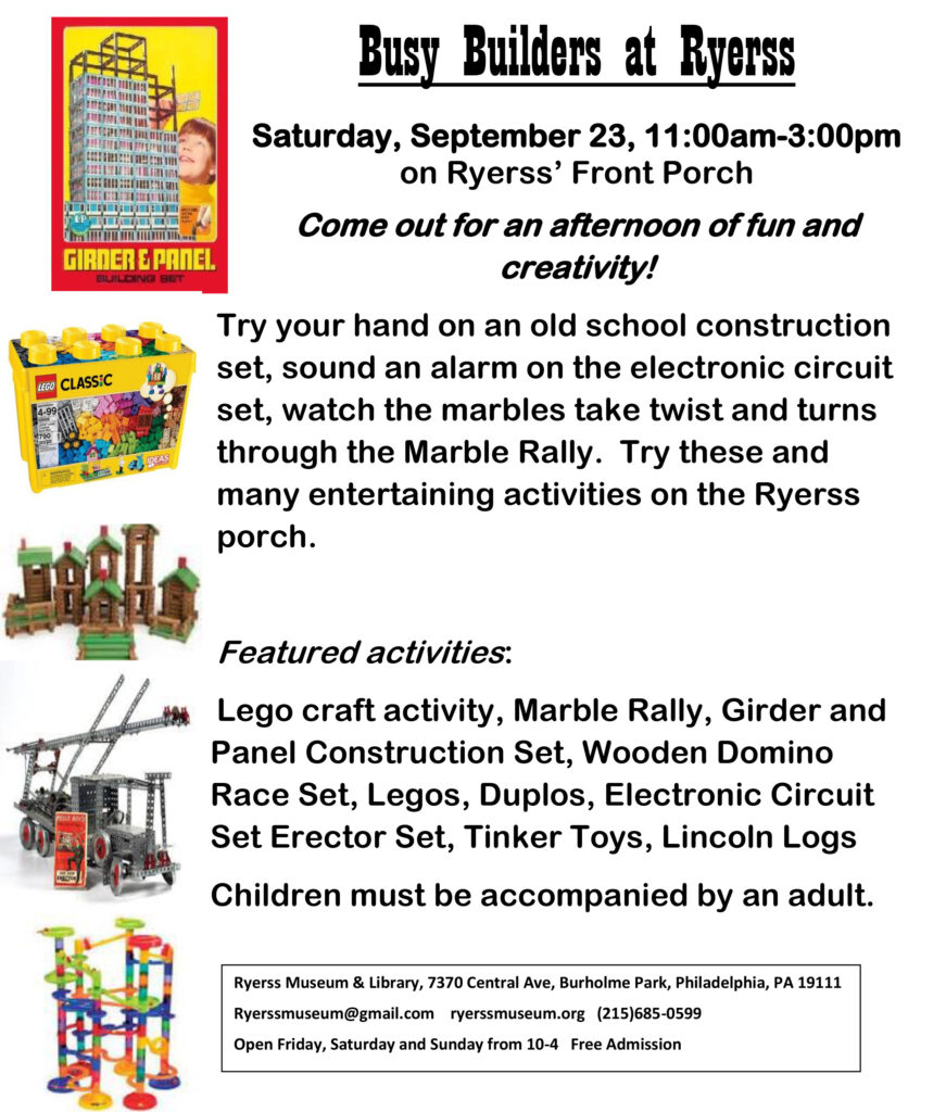 Busy Builders Saturday, Sept. 23, 2023 - Ryerss Museum and Library